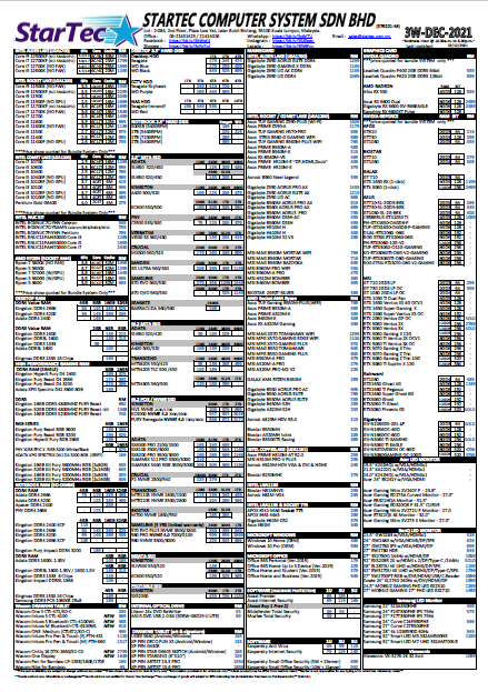 Price List – StarTec Computer System Sdn Bhd